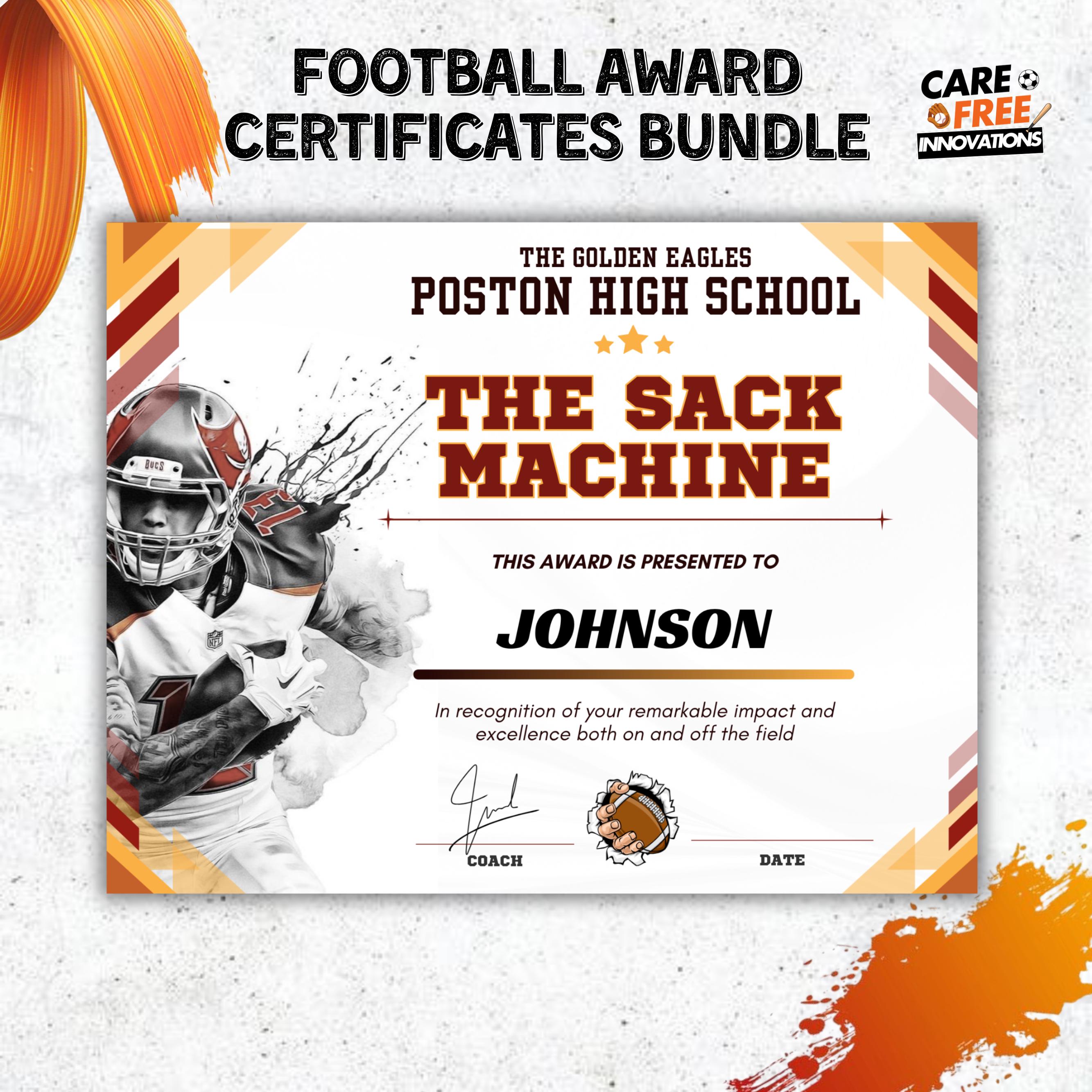 Editable Football Award Certificate Templates Bundle, Printable ...