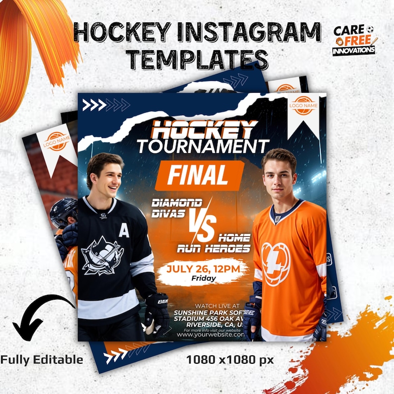 Hockey Instagram Post Template Bundle, Hockey Team Instagram, Hockey ...
