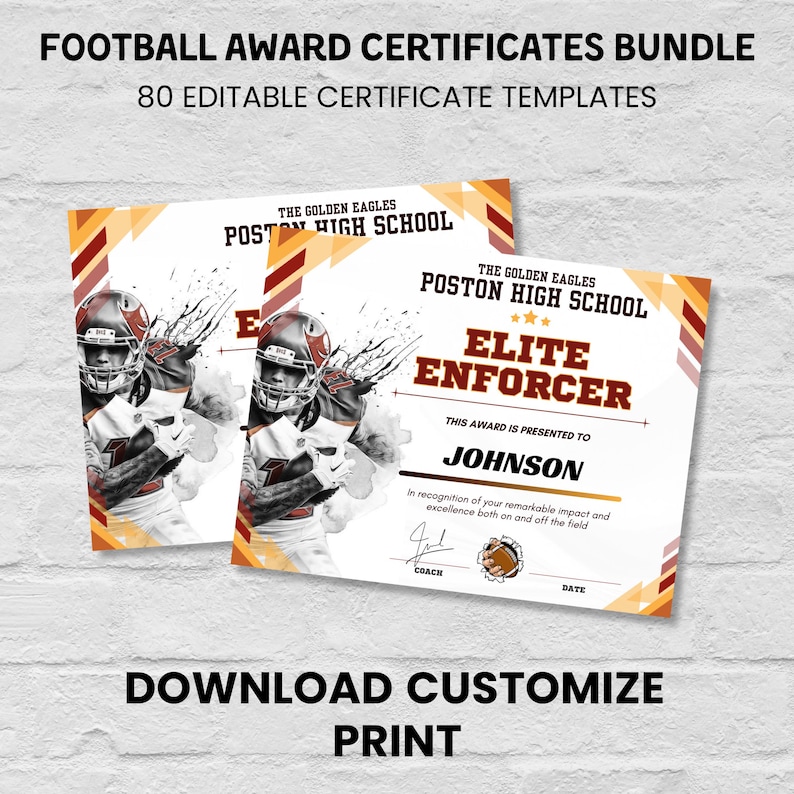Editable Football Award Certificate Templates Bundle, Printable ...
