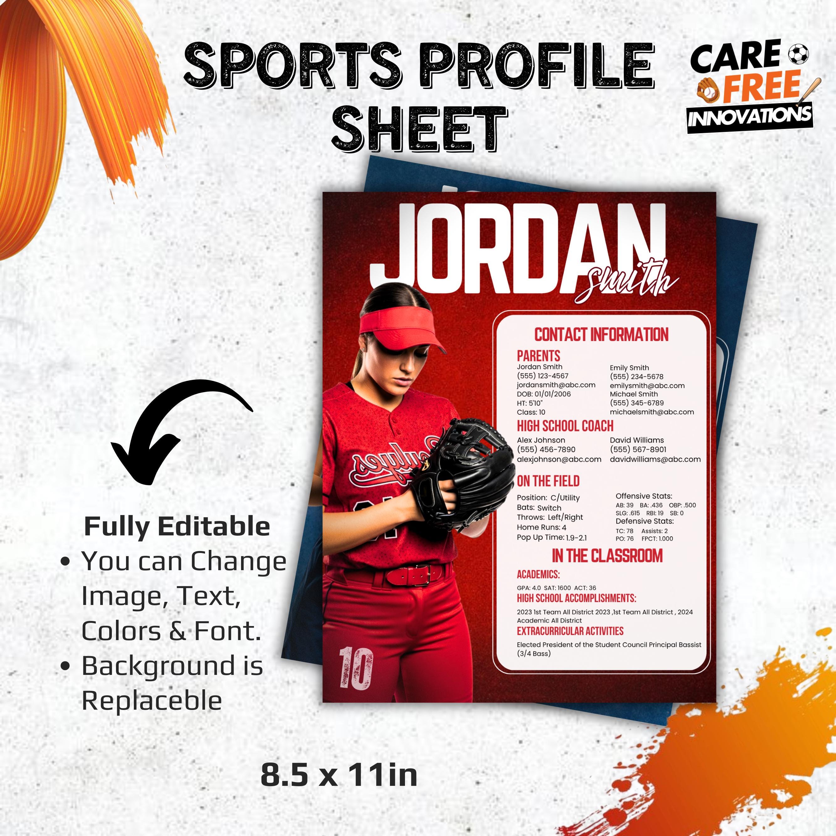 Sports Profile Sheet Template, Athlete Player Profile Sheet Resume ...