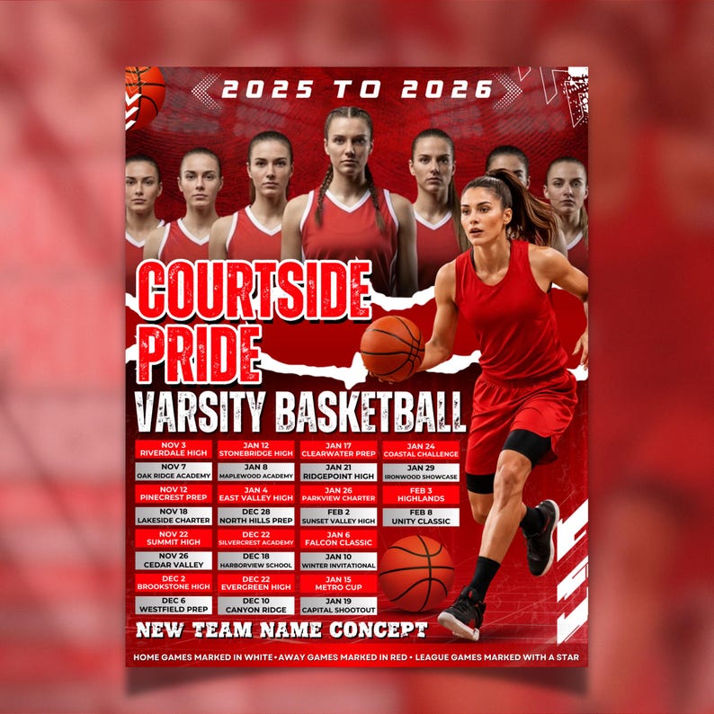 Editable Basketball Season Schedule, Youth Sports Graphics, Printable ...