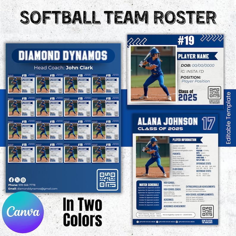 16 Player Travel Team Roster, Sports Profile Sheet Template, Softball ...