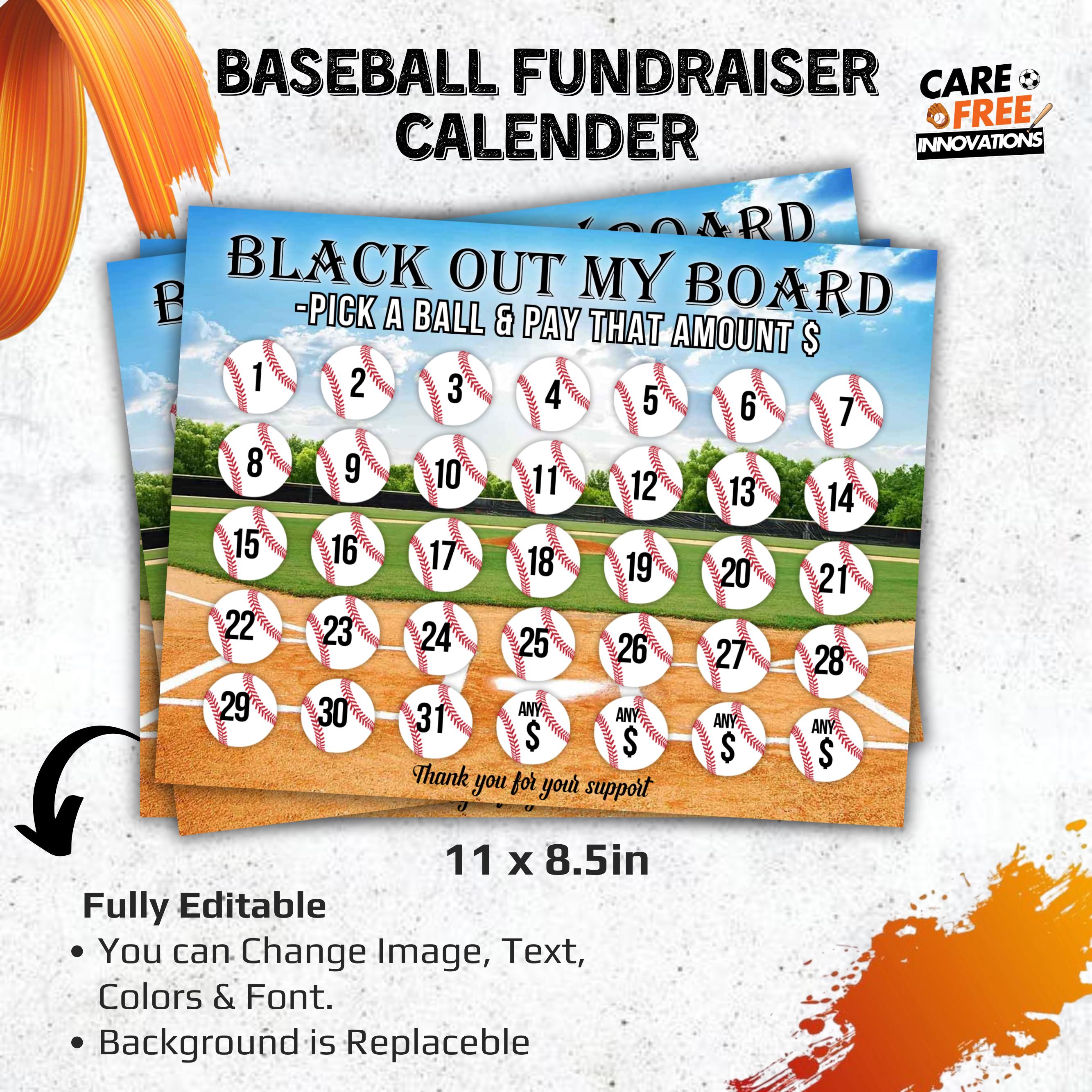 Editable Baseball Fundraiser Calendar 2025, Pick a Date Baseball ...