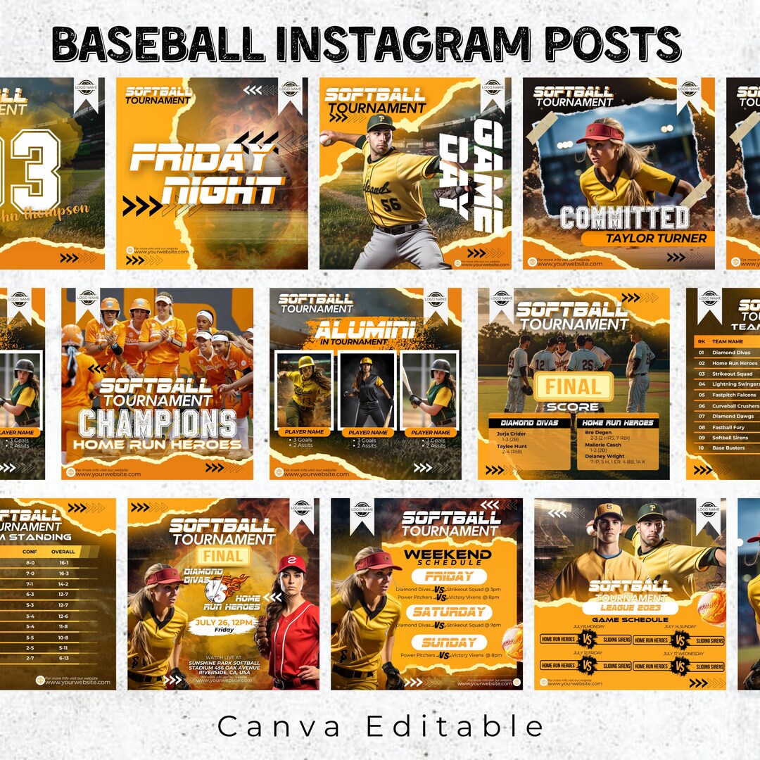 Baseball Instagram Posts Templates, Canva Baseball Templates, Baseball ...