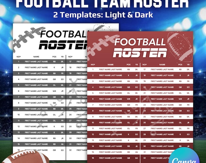 Editable Football Team Roster Canva Template Football Team Player ...