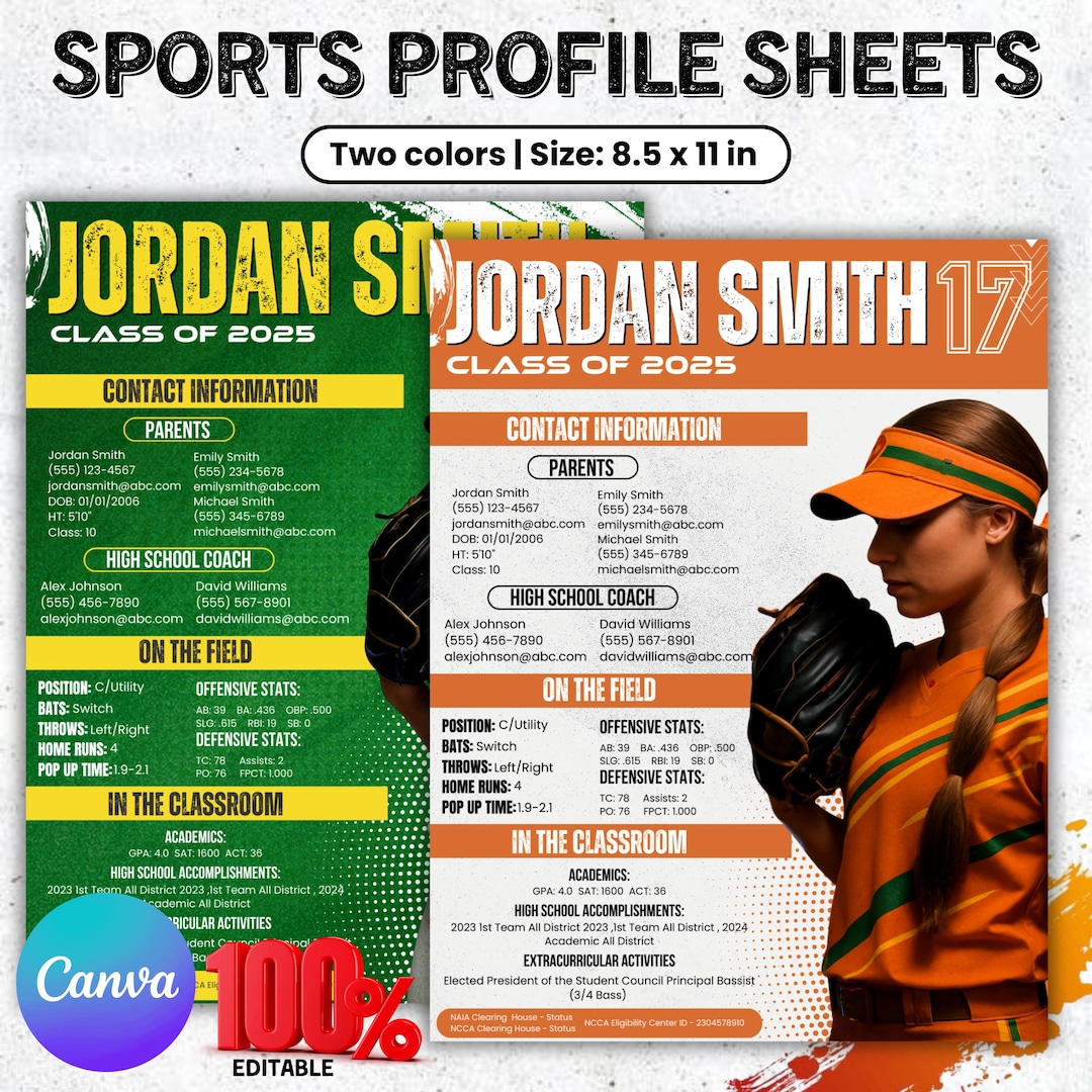 Softball Player Profile, Player Profile for Any Sports, Sports ...