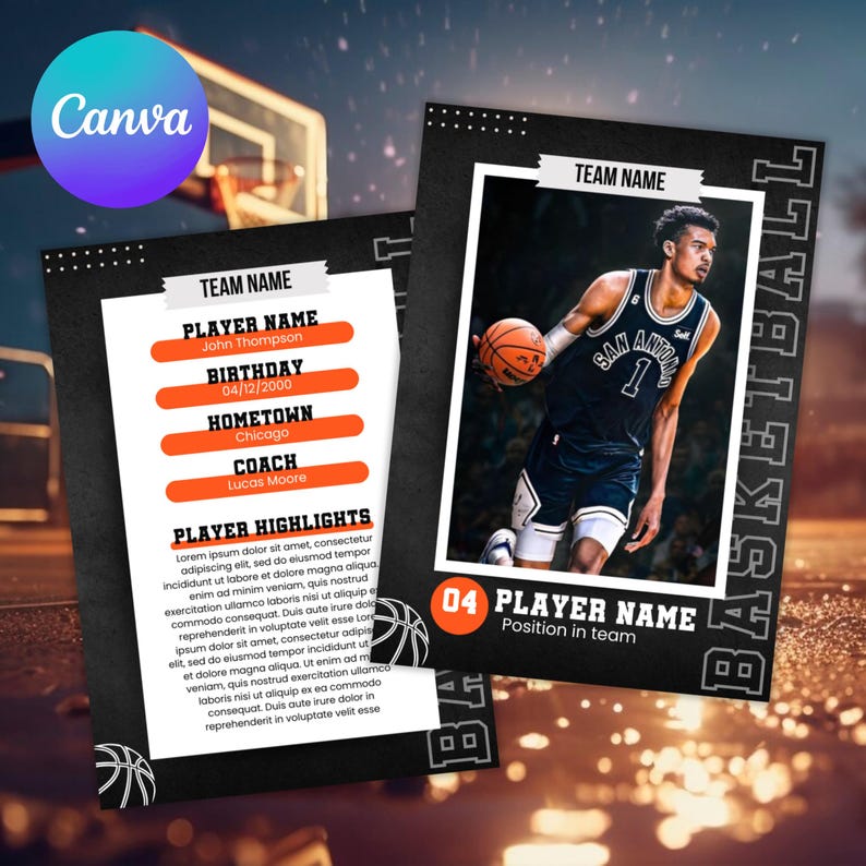 Basketball Trading Card Template, Editable Basketball Cards, Player ...