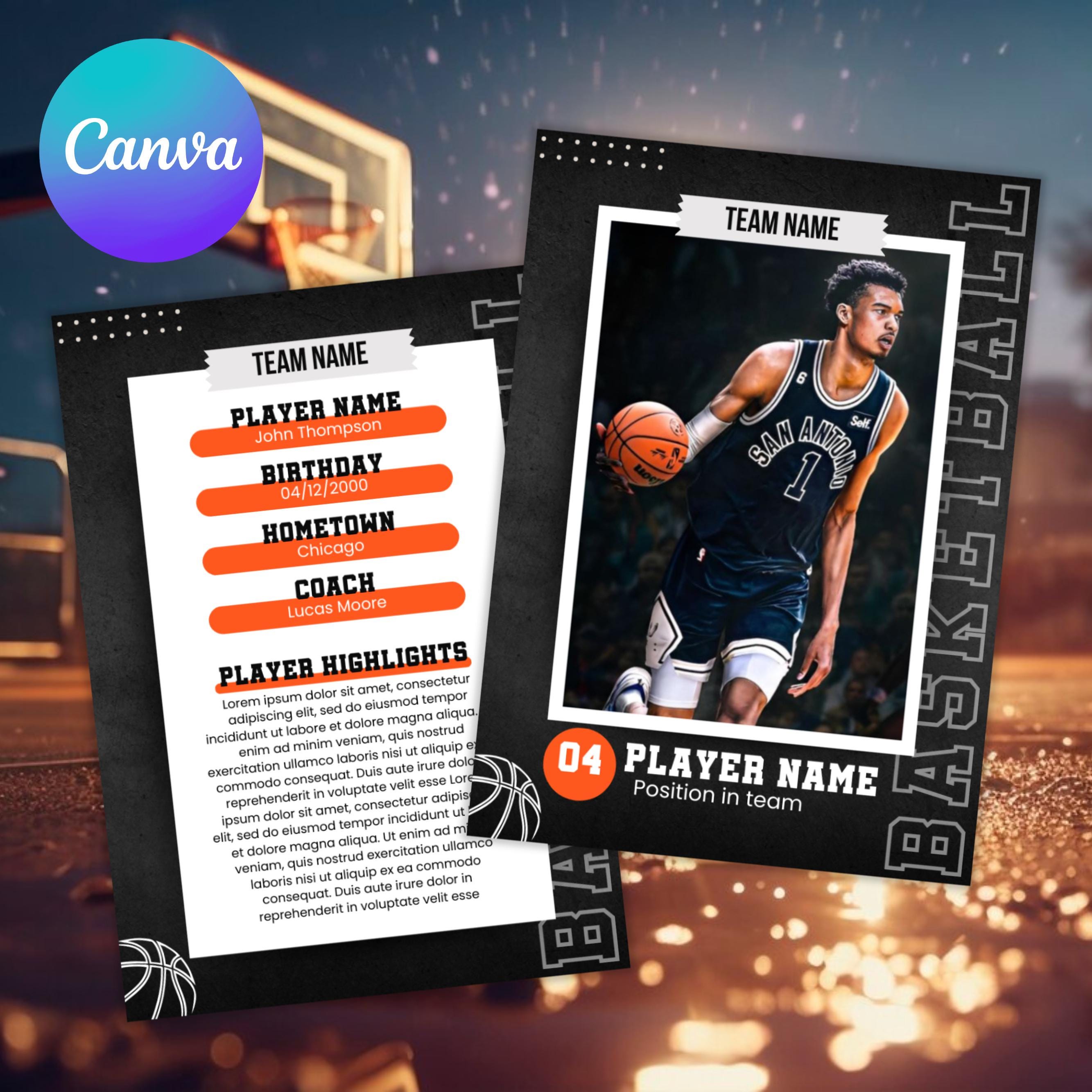 Basketball Trading Card Template, Editable Basketball Cards, Player ...