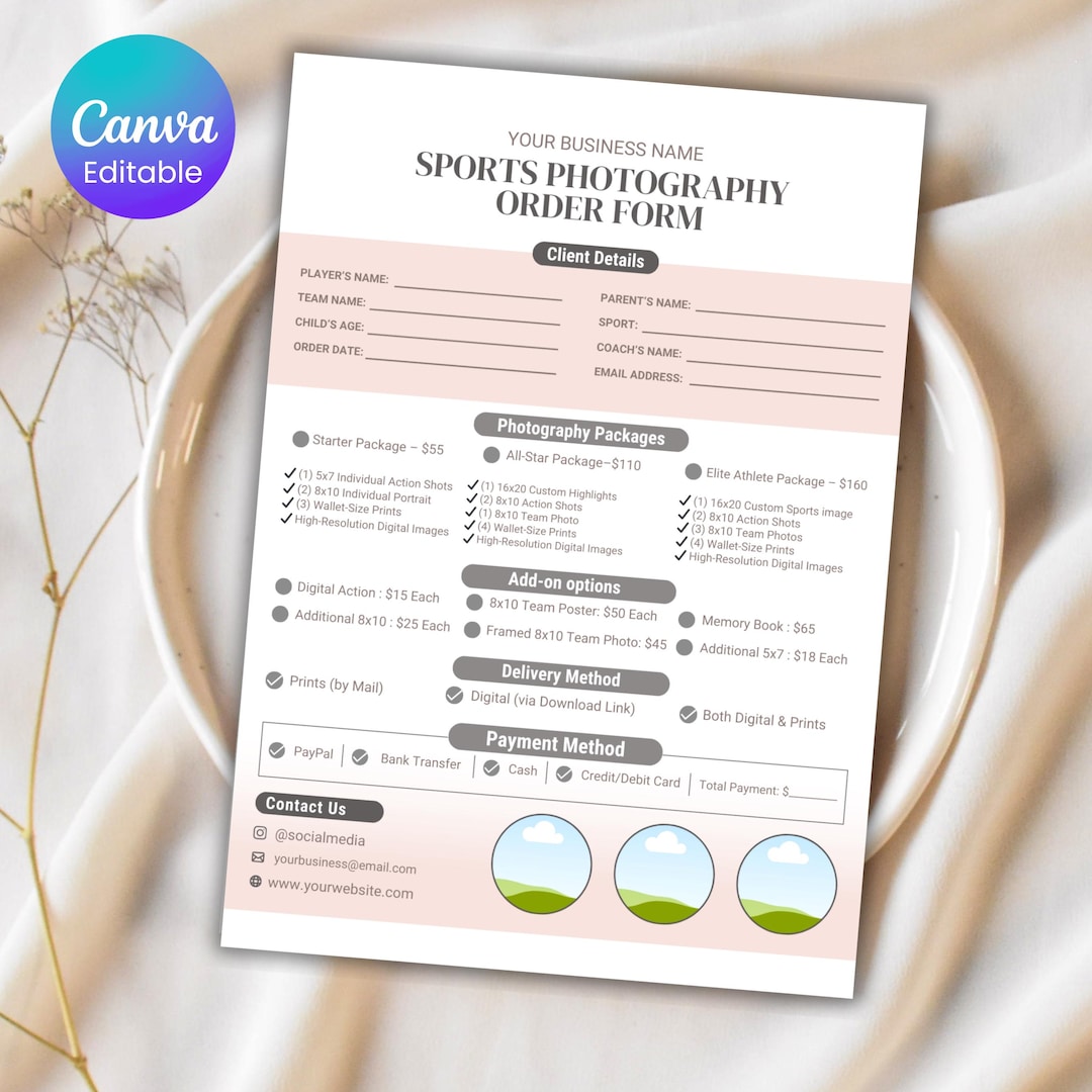 Sports Photography Order Form, Editable School Photography Invoices ...