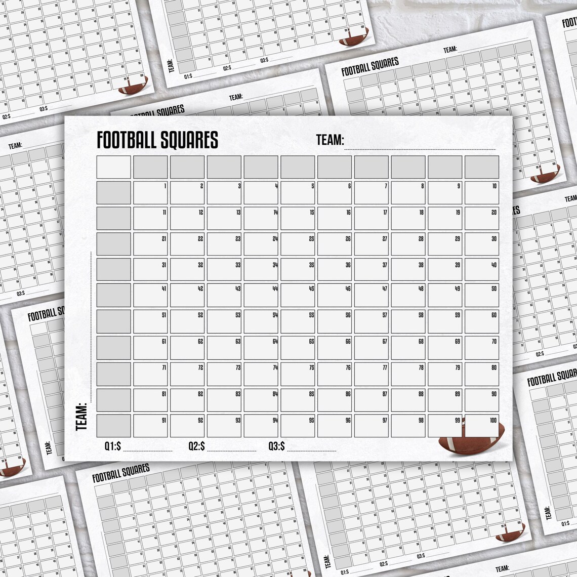 Football Squares Template, 100 Football Squares, Football Fundraiser ...