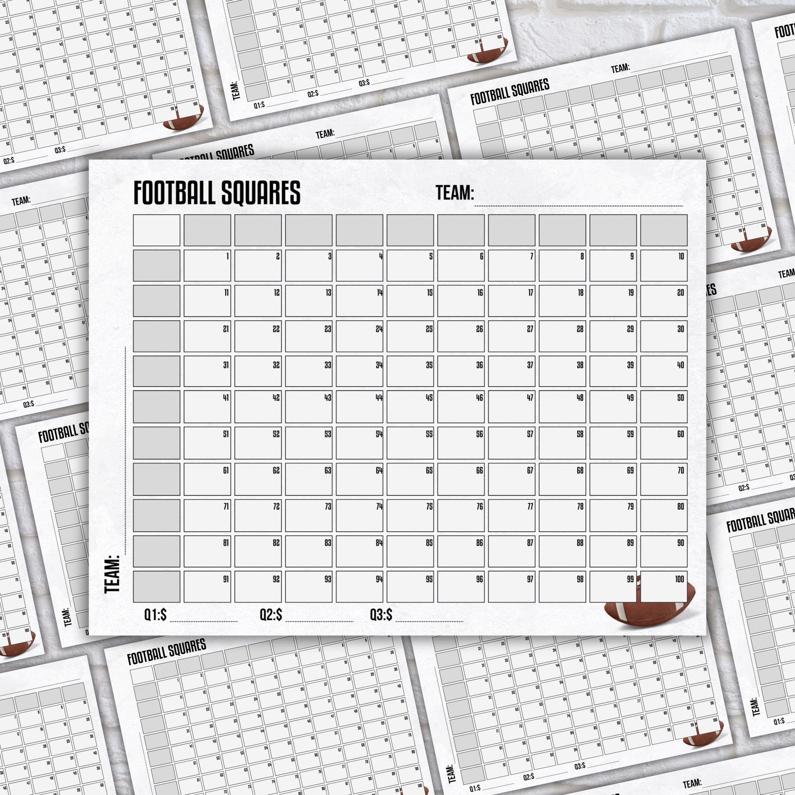 Football Squares Template, 100 Football Squares, Football Fundraiser ...