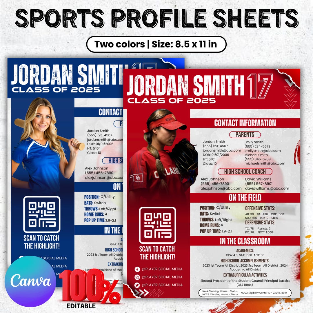 Sports Profile Sheet Template, Athlete Player Profile Sheet Resume ...