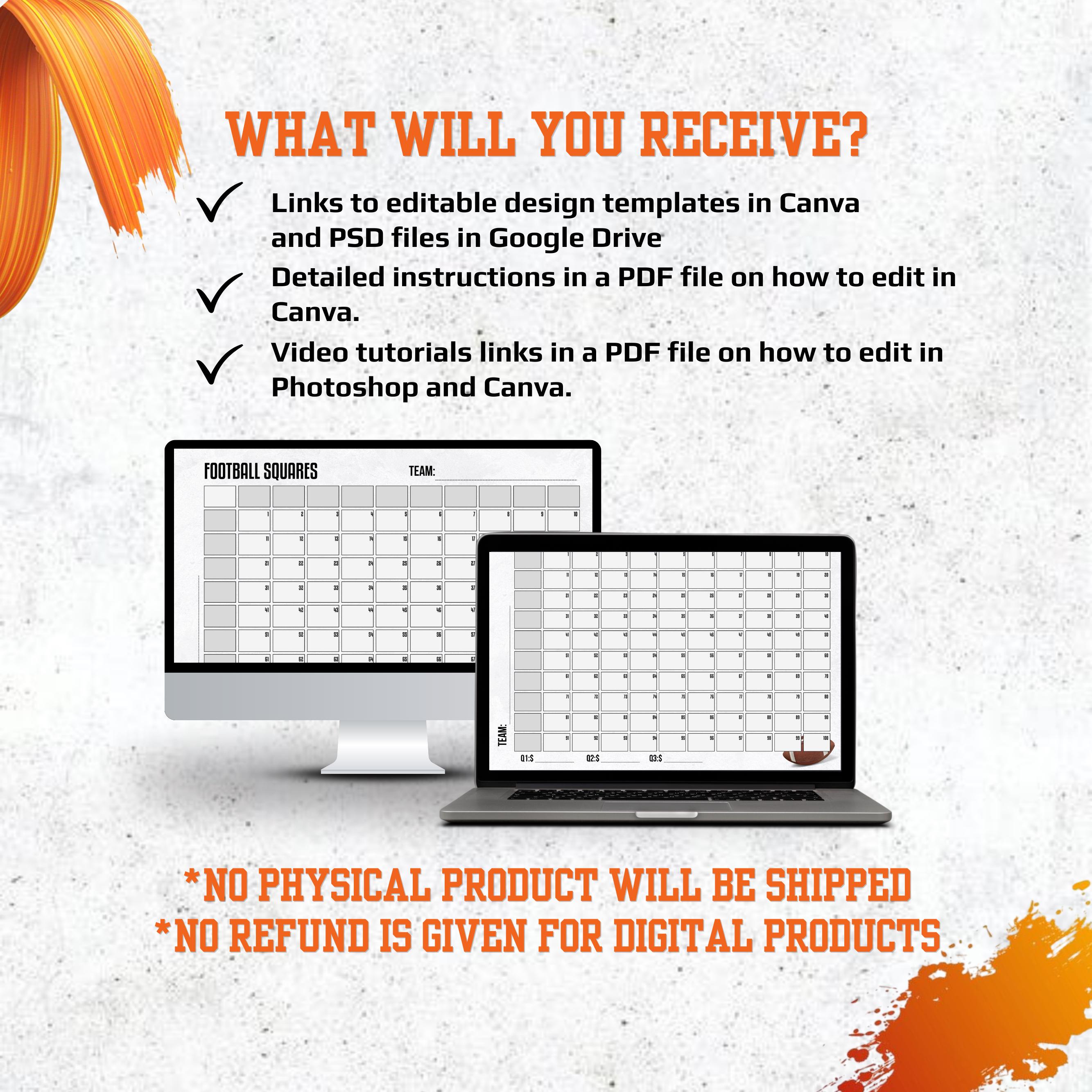Football Squares Template, 100 Football Squares, Football Fundraiser ...