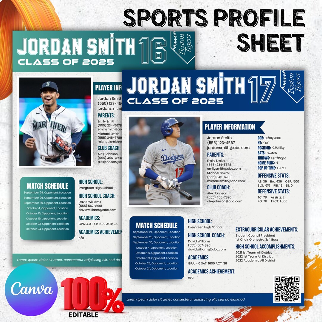 Sports Profile Sheet Template, Athlete Player Profile Sheet Resume ...