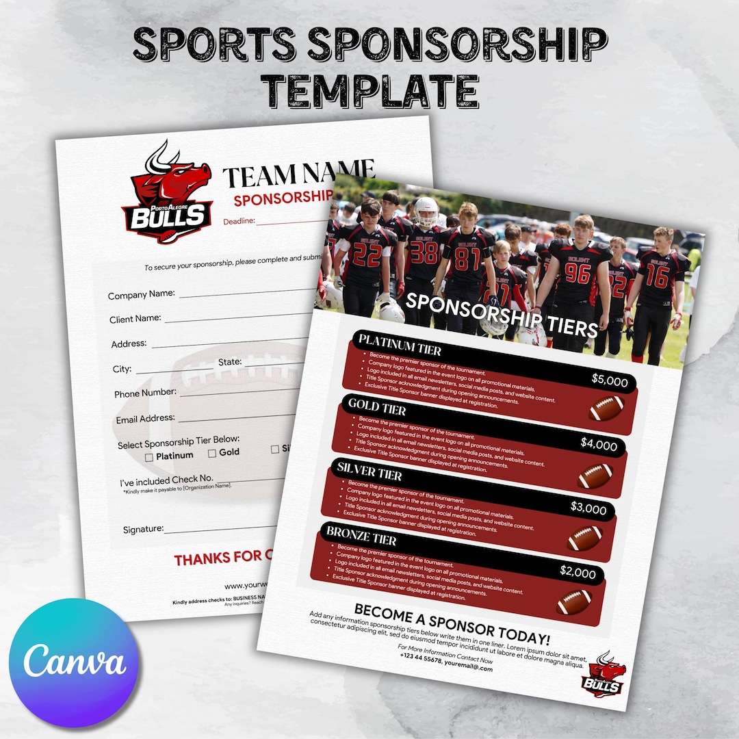 Football Sponsorship Form Template, Editable Football Team Sponsorship ...