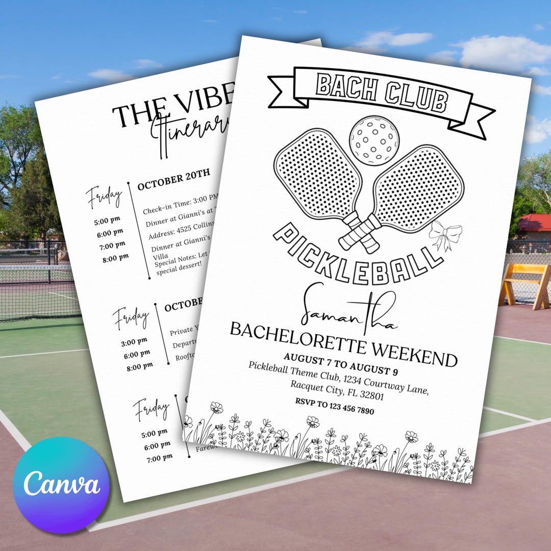 Editable Pickleball Bachelorette Invite, Pickleball Itinerary Template ...
