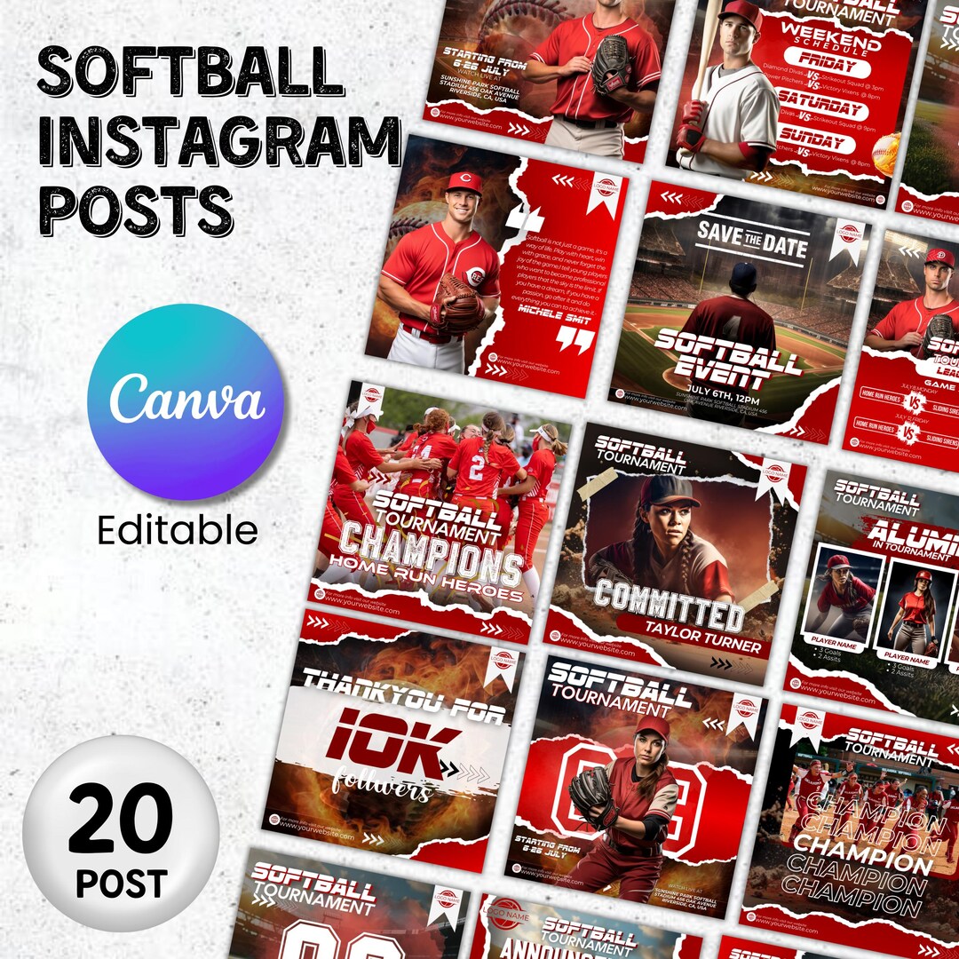 Softball Instagram Post Template, Canva Softball Templates, Softball ...