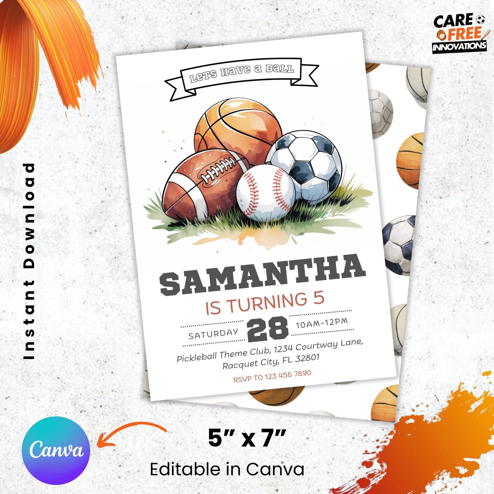 Lets Have A Ball, Editable Sports Birthday Invitation, Sports Party ...