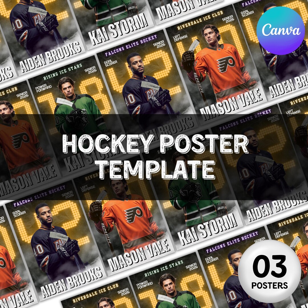 Hockey Player Posters Canva Template, Hockey Banner, Sports Senior ...