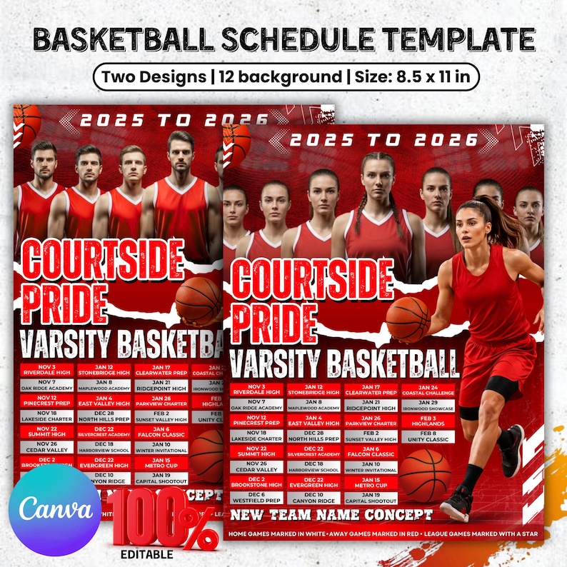 Editable Basketball Season Schedule, Youth Sports Graphics, Printable ...