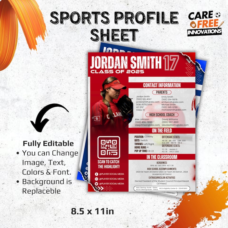 Sports Profile Sheet Template, Athlete Player Profile Sheet Resume ...