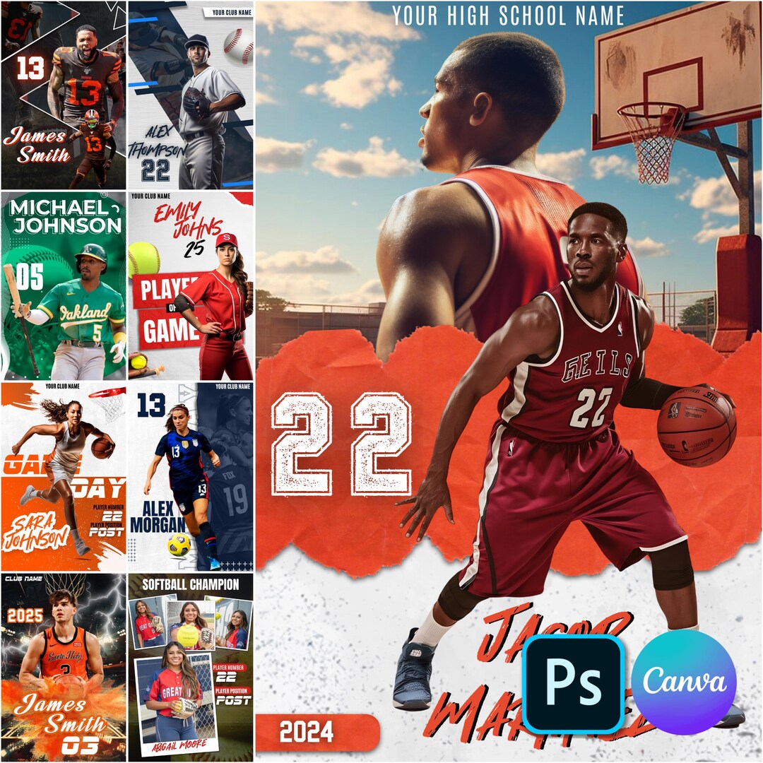 10 Sports Posters, Sports Posters PSD, Basketball Poster, Sports Canva ...