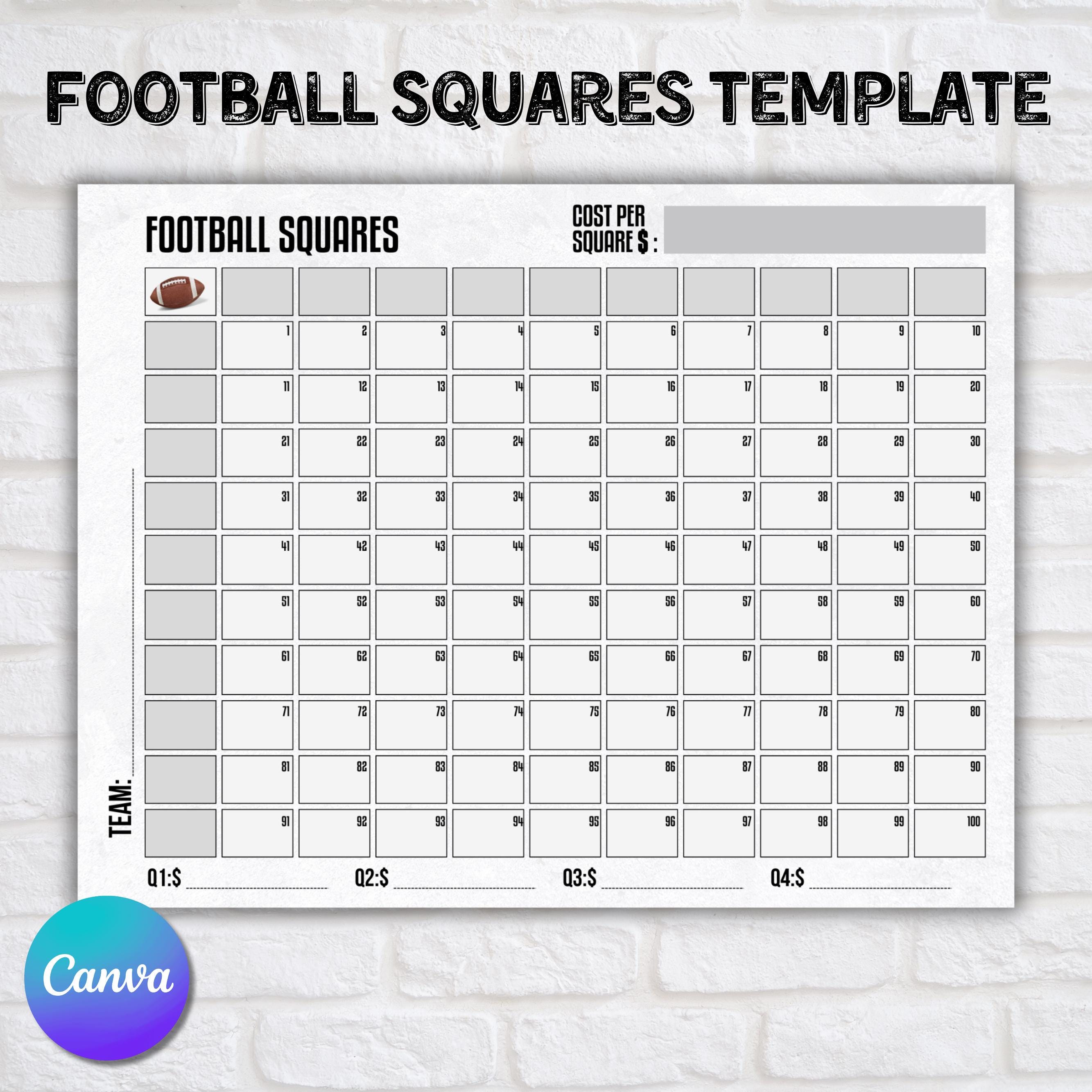 Football Squares Template, 100 Football Squares, Football Fundraiser ...