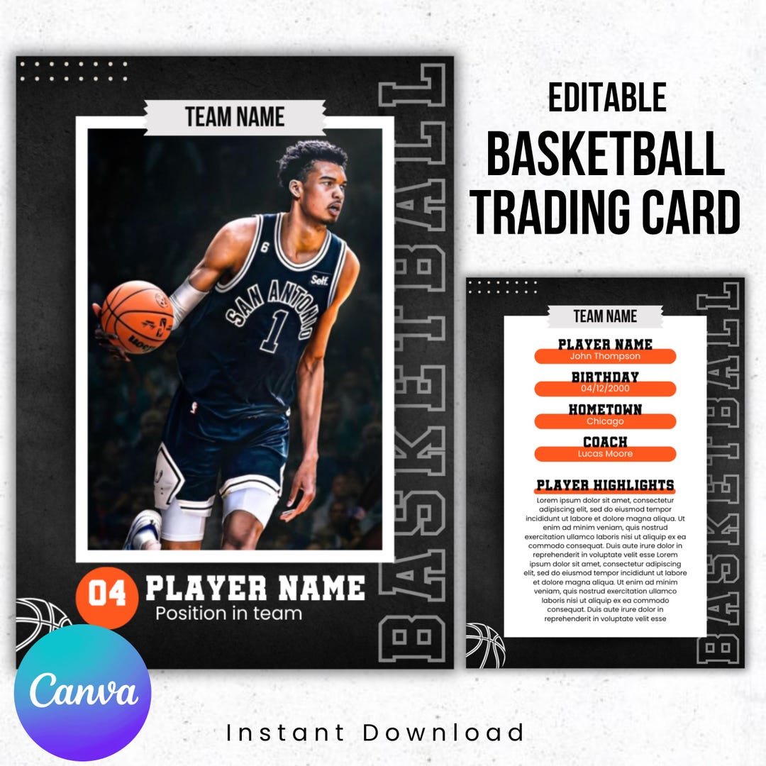 Basketball Trading Card Template, Editable Basketball Card Canva ...