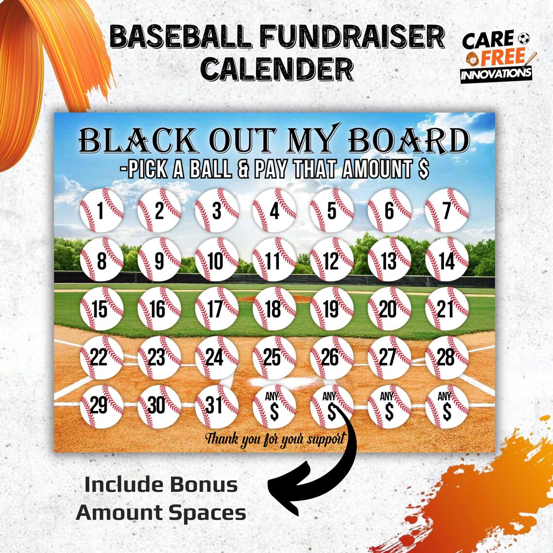 Editable Baseball Fundraiser Calendar 2025, Pick a Date Baseball ...