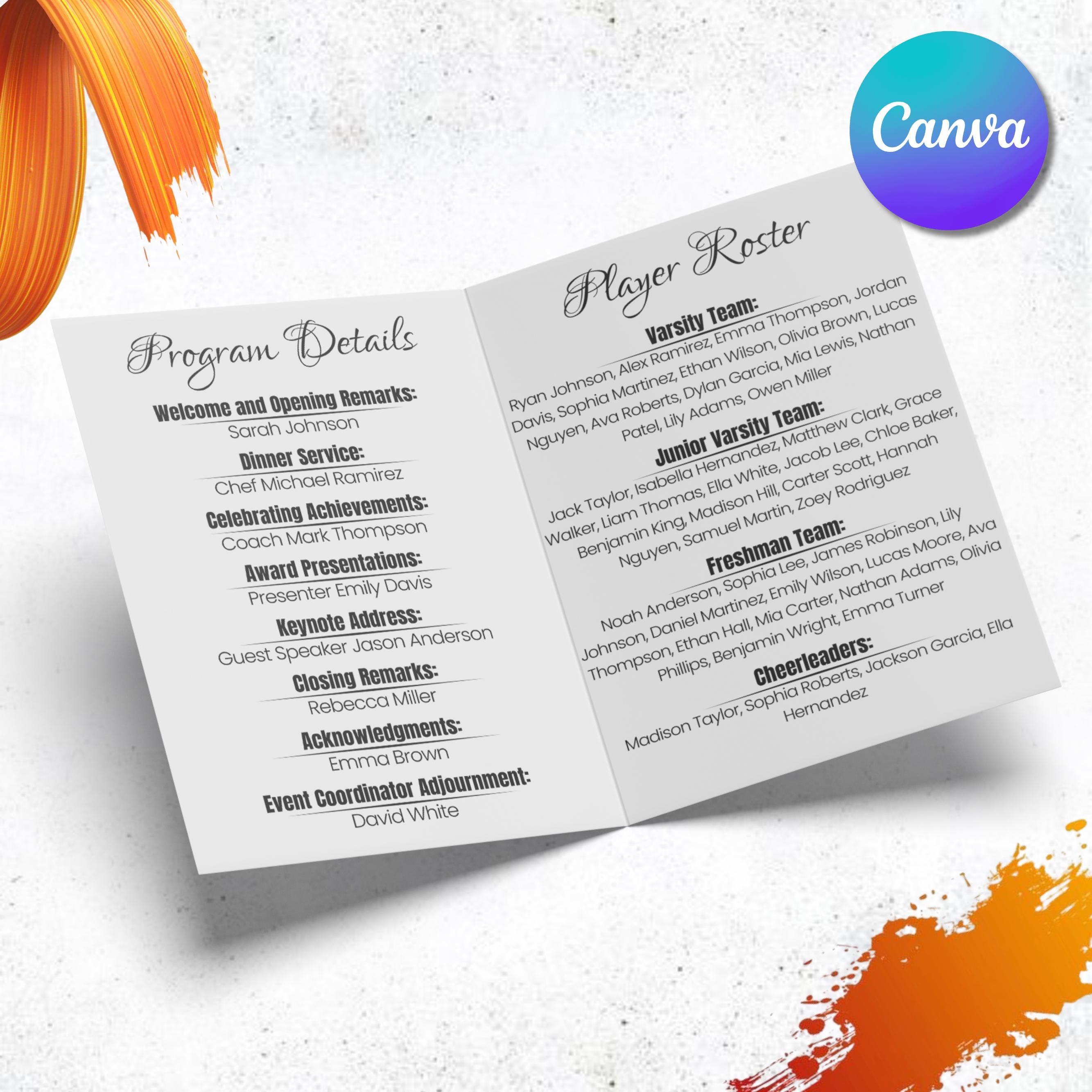 Sports Award Banquet Program Template, Athletic Banquet Program, Sports ...