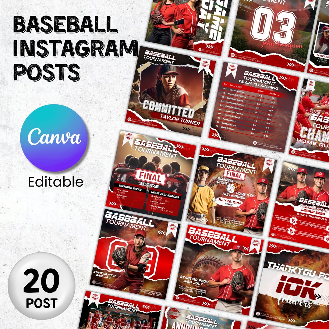 Baseball Instagram Posts Templates, Canva Baseball Templates, Baseball ...