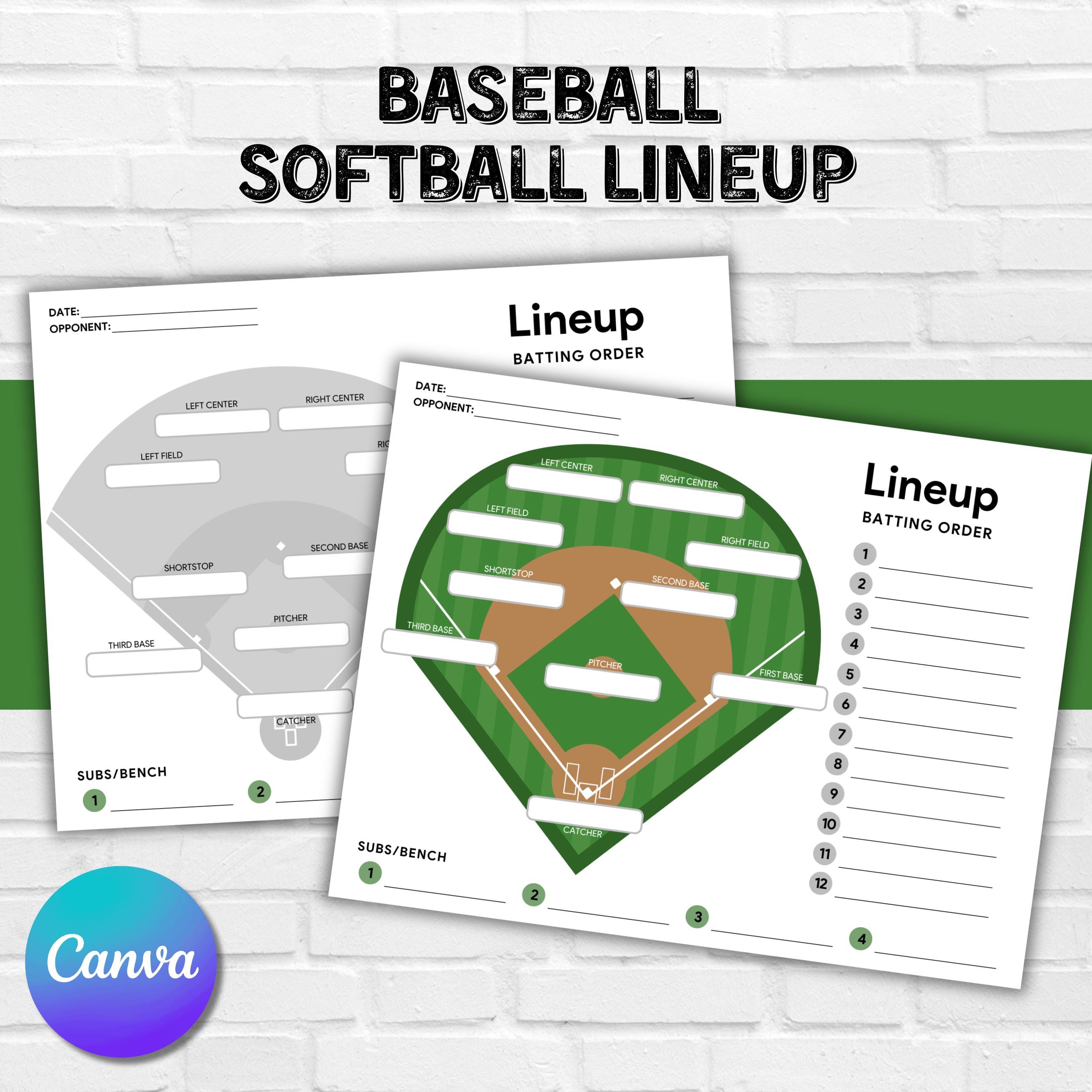 Editable Baseball Lineup,softball Lineup,baseball Chart Cards,baseball ...
