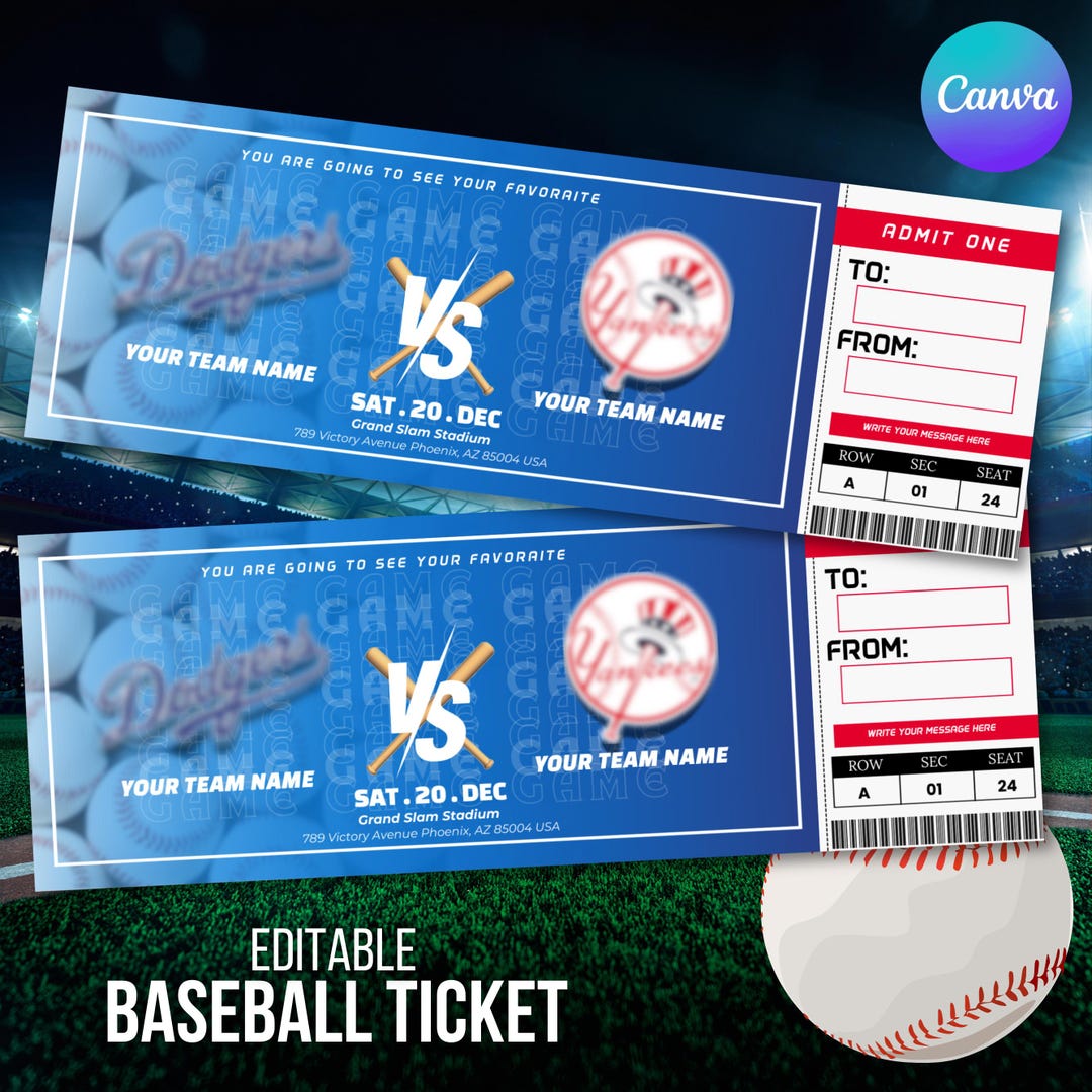 Baseball Ticket Template, Baseball Invitation, Printable Baseball ...