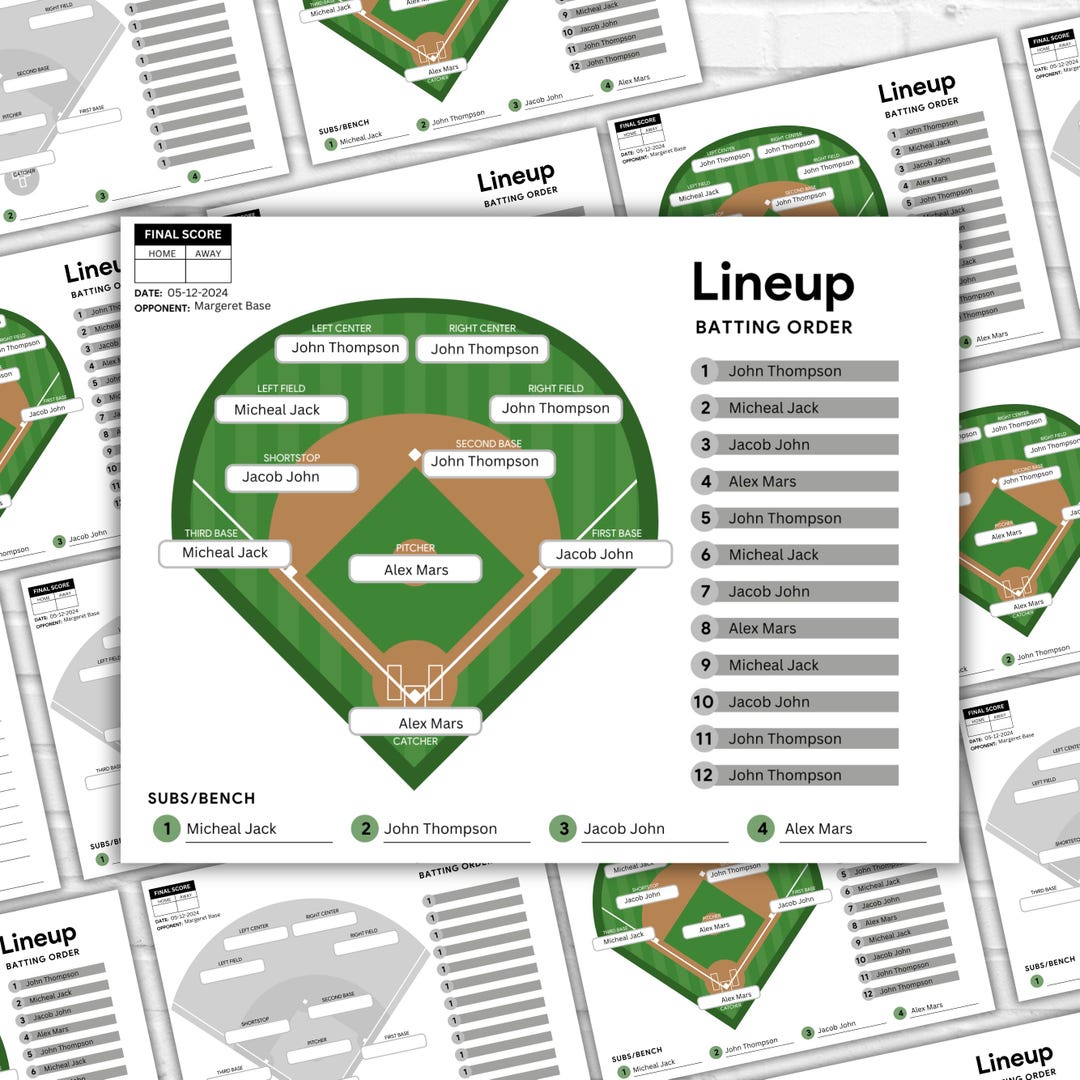 Editable Baseball Lineup,softball Lineup,baseball Chart Cards,baseball ...