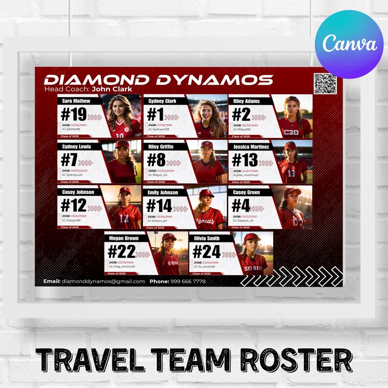 Travel Team Recruit Roster, Custom Team Roster Template for Any Sports ...