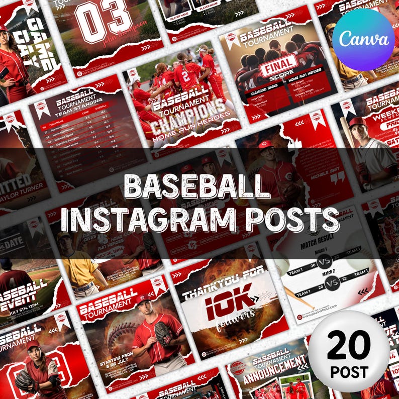 Baseball Instagram Posts Templates, Canva Baseball Templates, Baseball ...