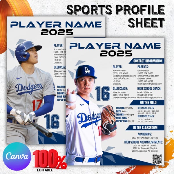 Softball Player Profile Template - Etsy