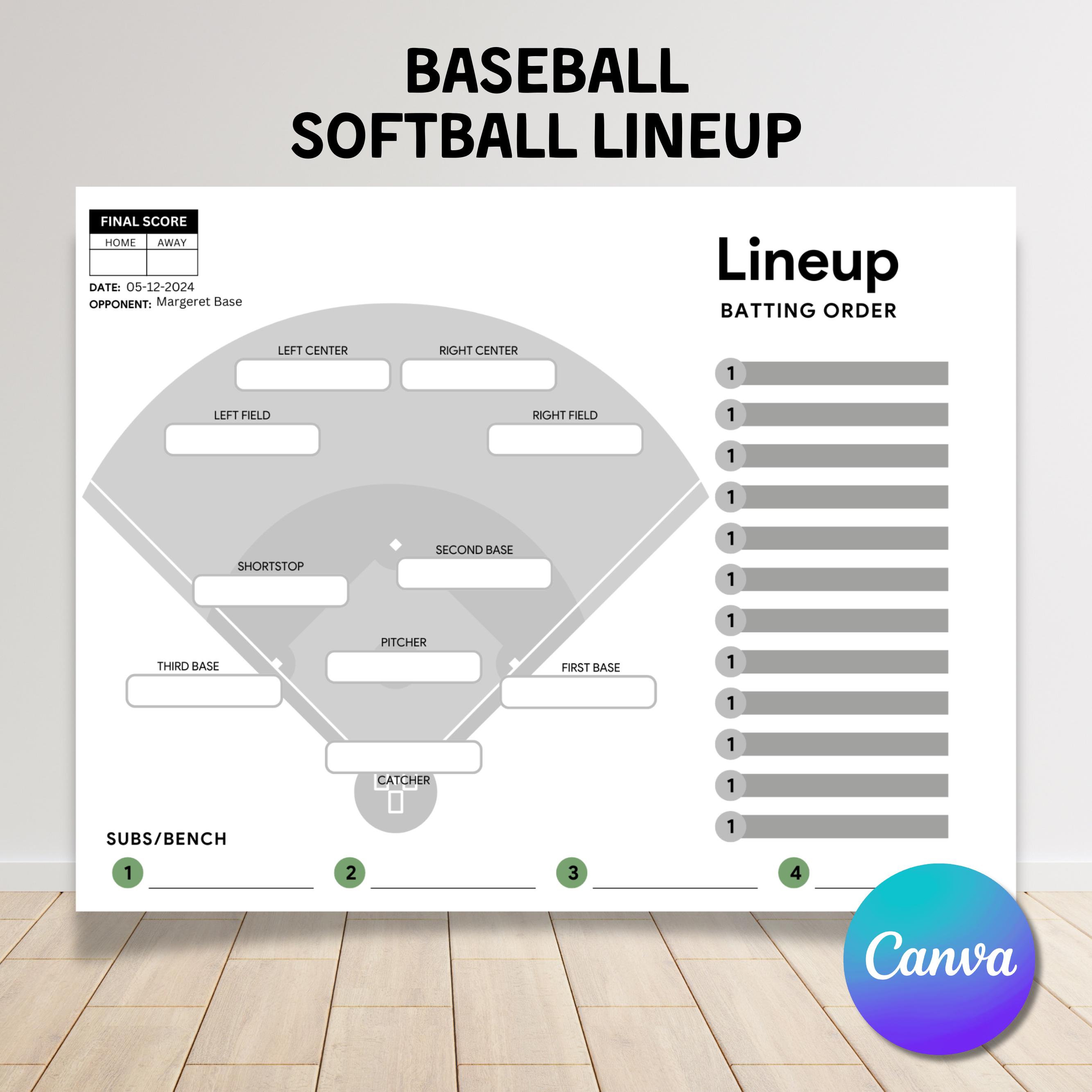 Editable Baseball Lineup,softball Lineup,baseball Chart Cards,baseball ...