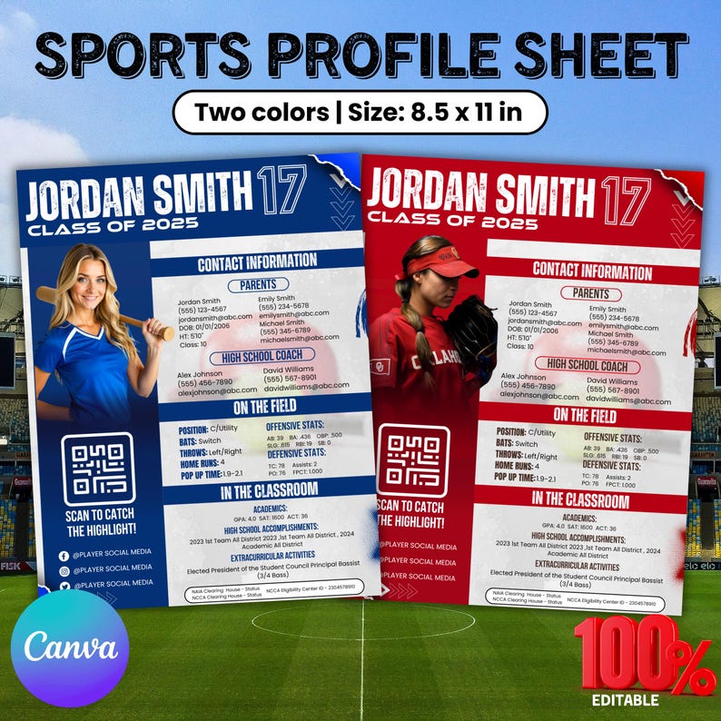Sports Profile Sheet Template, Athlete Player Profile Sheet Resume ...