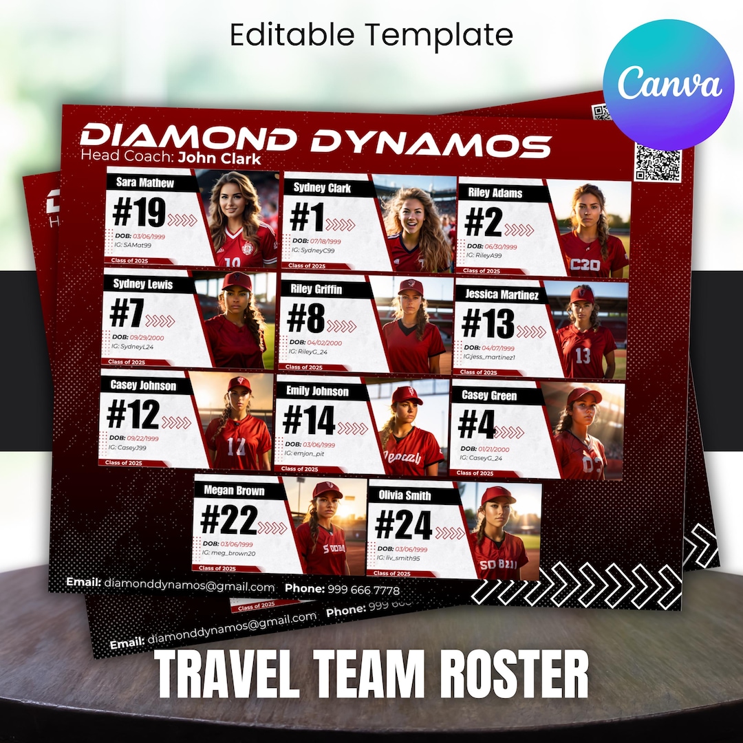 Travel Team Recruit Roster, Custom Team Roster Template for Any Sports ...