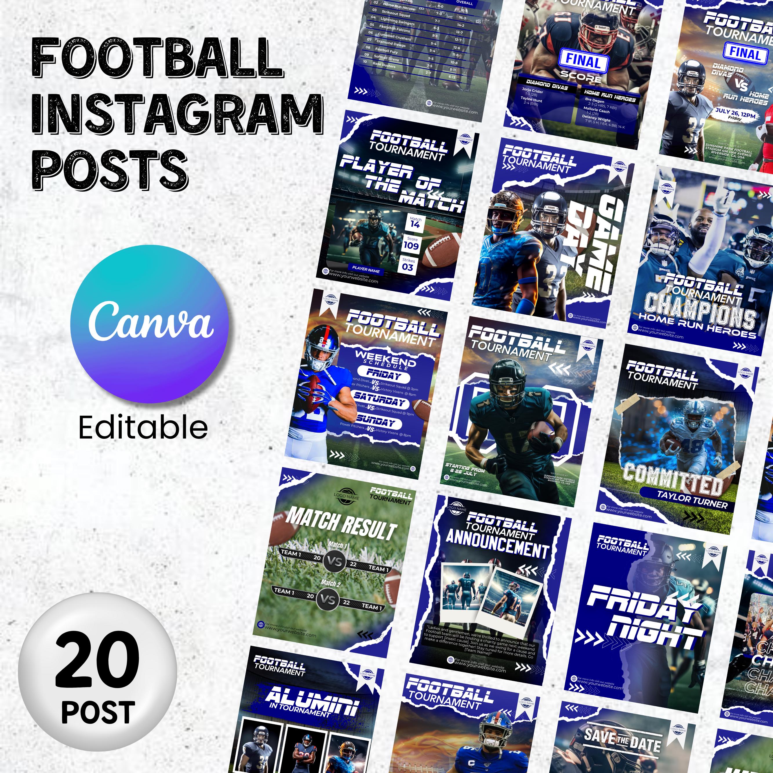 Football Instagram Post Template, Football Schedule Template, Football ...