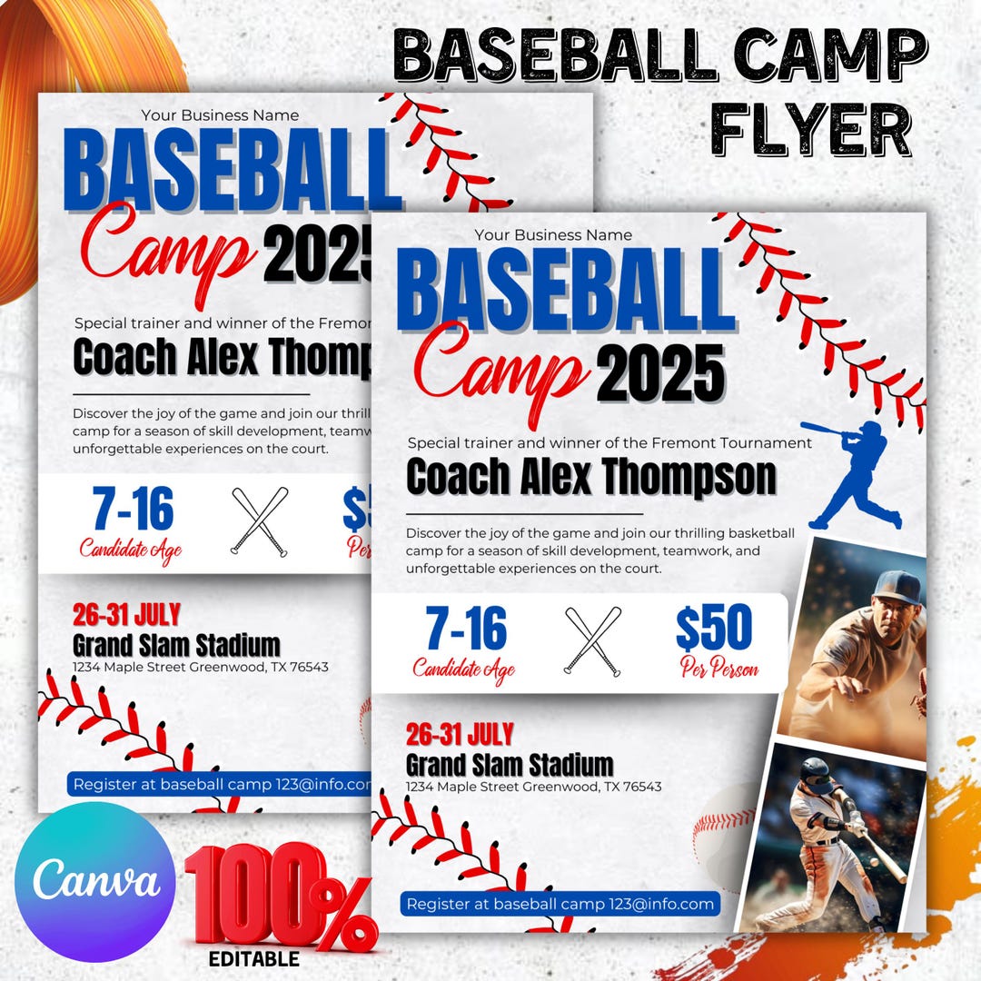 Baseball Camp Flyer, Editable Baseball Camp Template, Camp Flyer ...