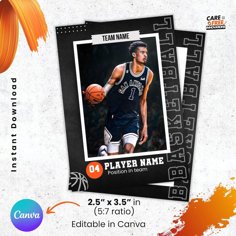 Basketball Trading Card Template, Editable Basketball Card Canva ...