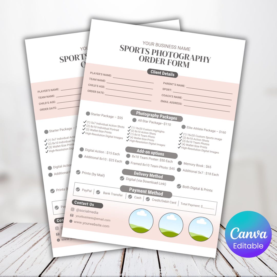 Sports Photography Order Form Template, Editable School Photography ...
