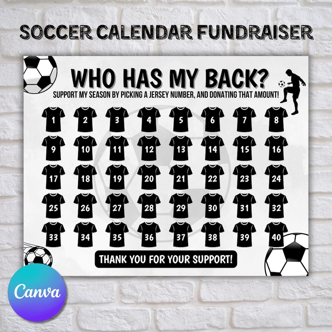 Soccer Fundraising Calendar, Pick a Date Donation Soccer Calendar ...