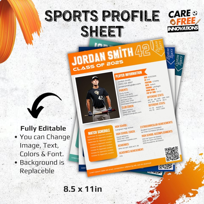 Sports Profile Sheet Template, Athlete Player Profile Sheet Resume ...