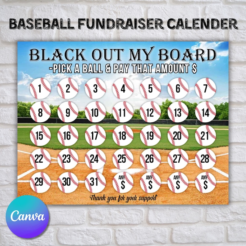 Editable Baseball Fundraiser Calendar 2025, Pick a Date Baseball ...
