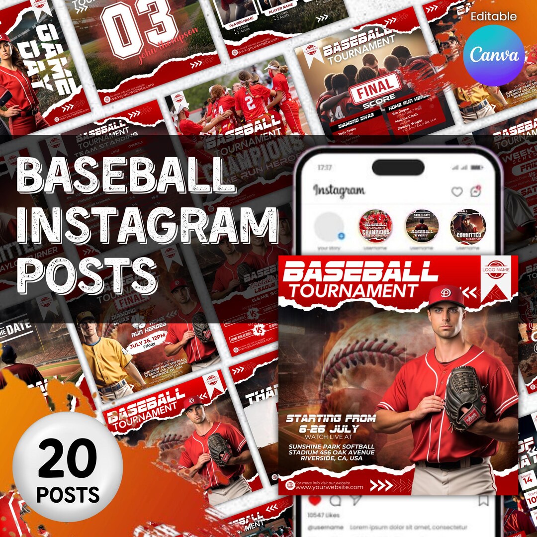 Baseball Instagram Posts Templates, Canva Baseball Templates, Baseball ...