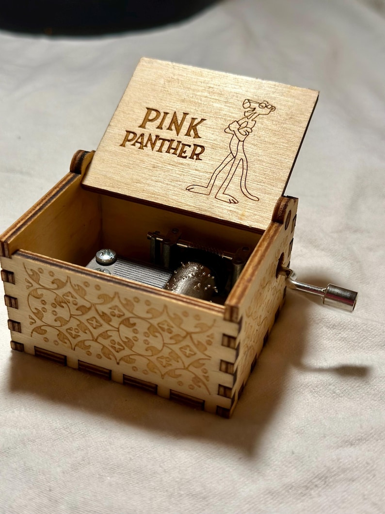 Pink Panther Music Box Hand Crank Wooden Musical Box - Unique Gift - Etsy