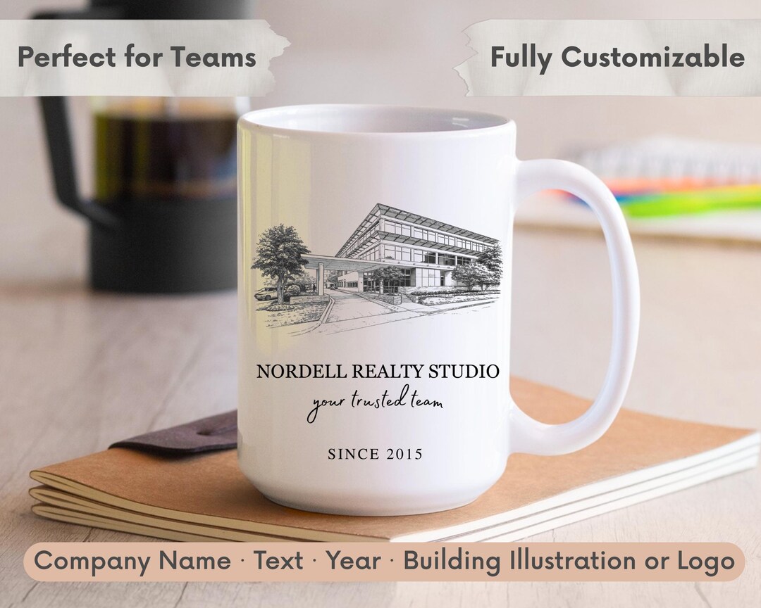 Custom Realtor Mug With Logo, Building Illustration Coffee Cup, Real ...